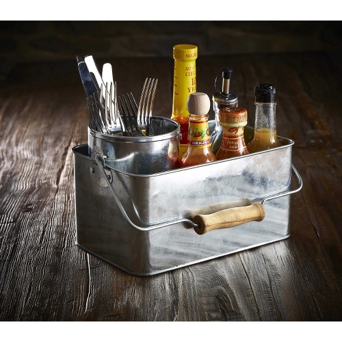 Galvanised Steel Silver Table Caddy 24.5 x 15.5 x 12.5cm Silver 24.5 x ...